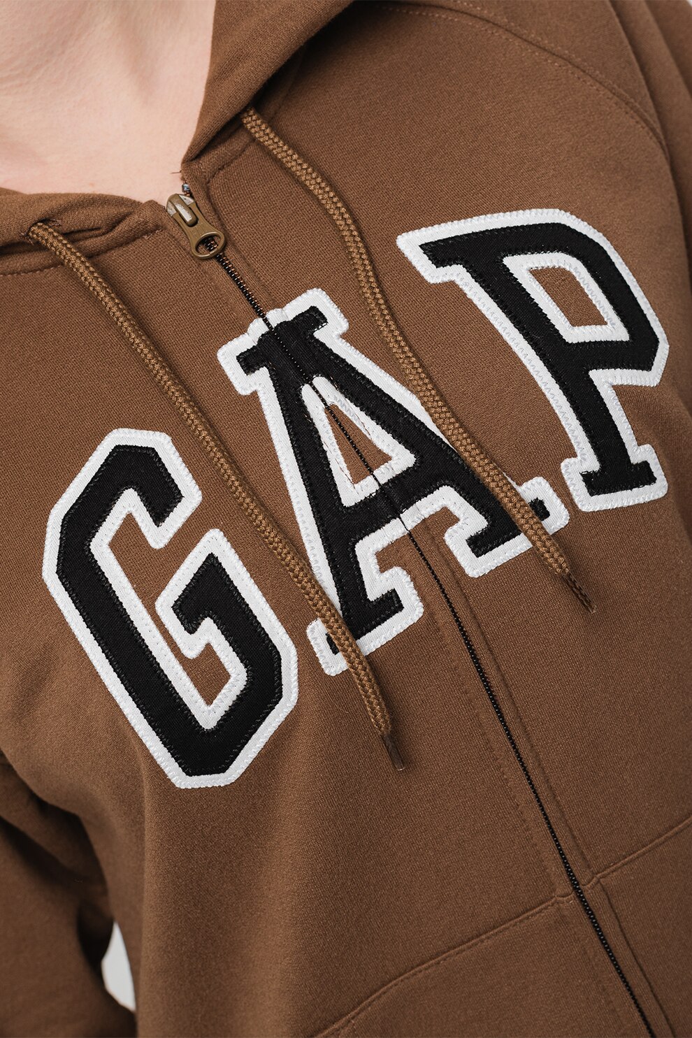 GAP, Худи с цип и пришито лого, Бял, Кафяв, Черен, XS - eMAG.bg