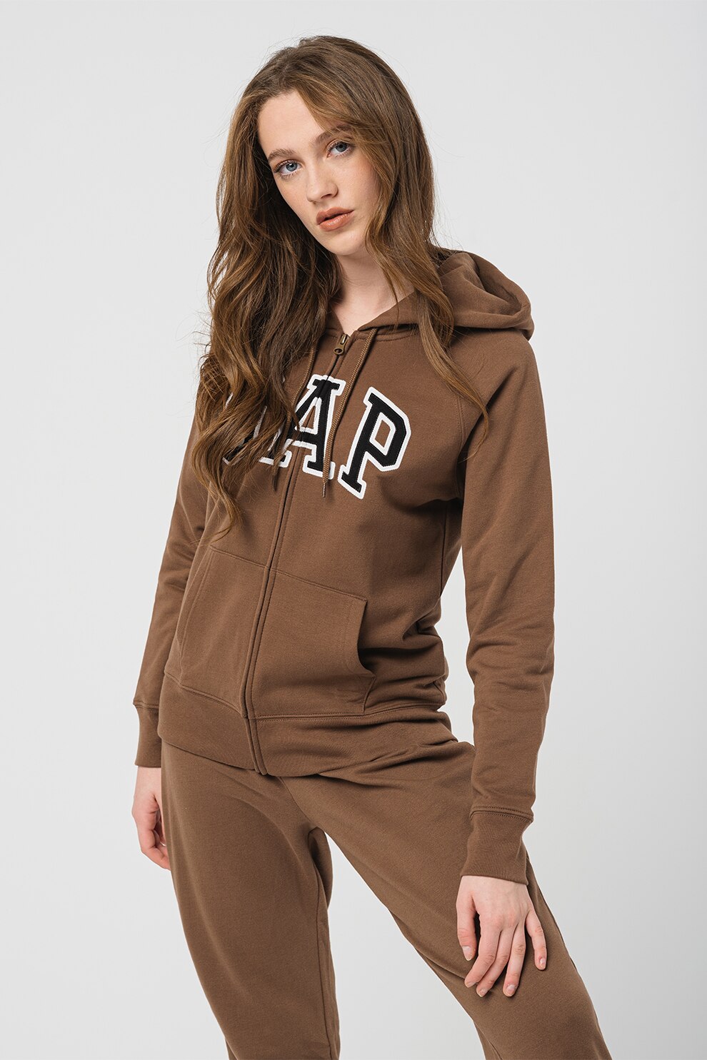 GAP, Худи с цип и пришито лого, Бял, Кафяв, Черен, XS - eMAG.bg