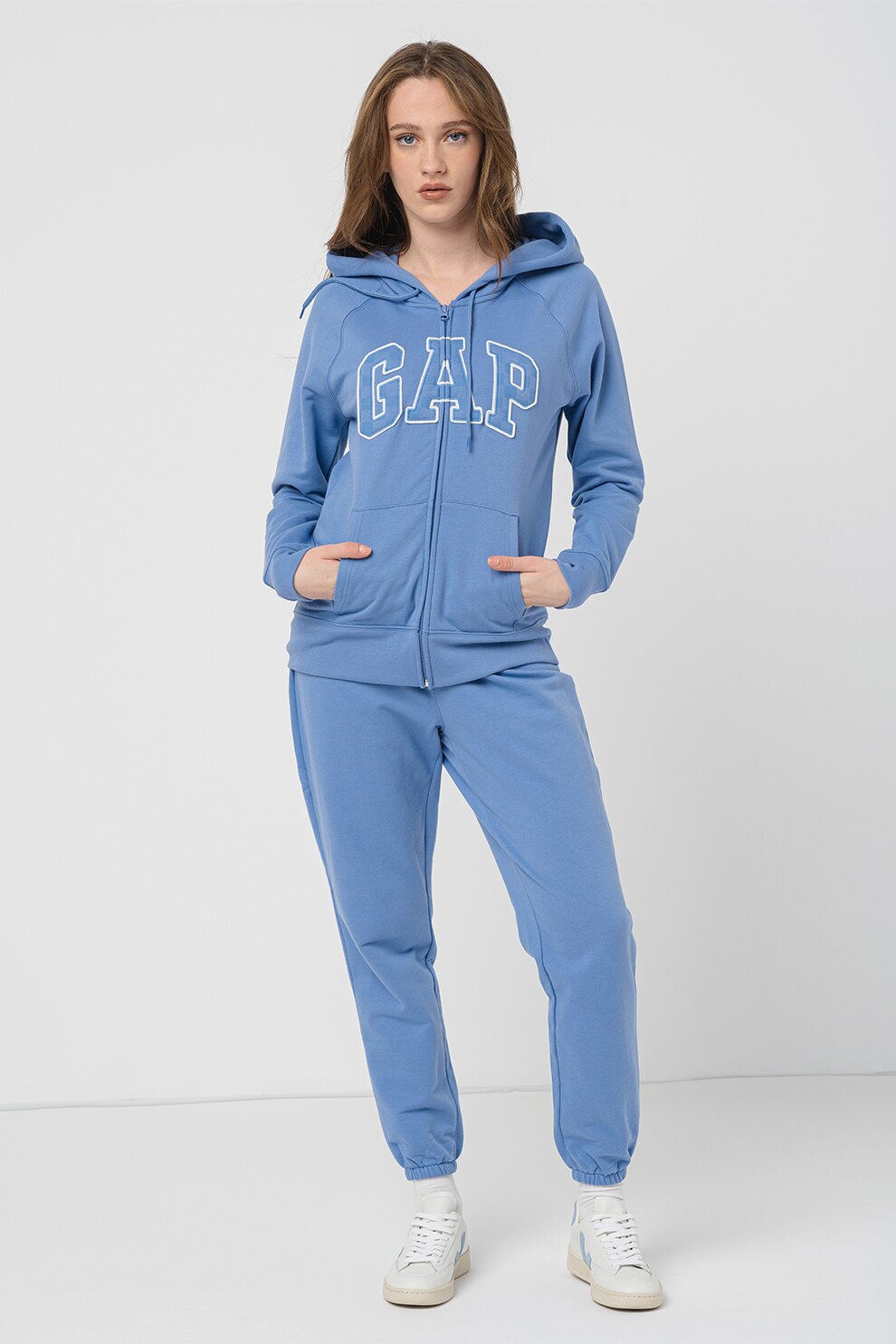 GAP, Худи с цип и пришито лого, Лавандула, Мръснобял, XL - eMAG.bg
