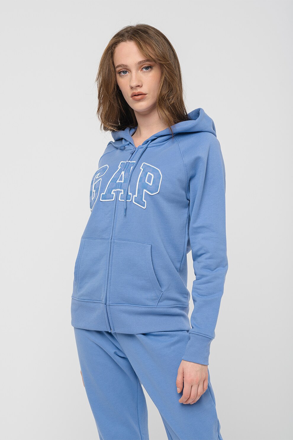 GAP, Худи с цип и пришито лого, Лавандула, Мръснобял, XL - eMAG.bg