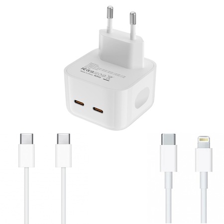 Set incarcator 40W Dual USB-C, PD 3.0 pentru iPhone 14, 13, 12 ProMax ...