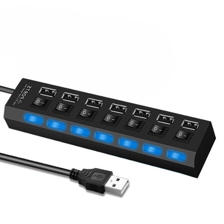 Hub USB cu 7 poturi, buton individual ON/OFF cu afisaj LED - eMAG.ro