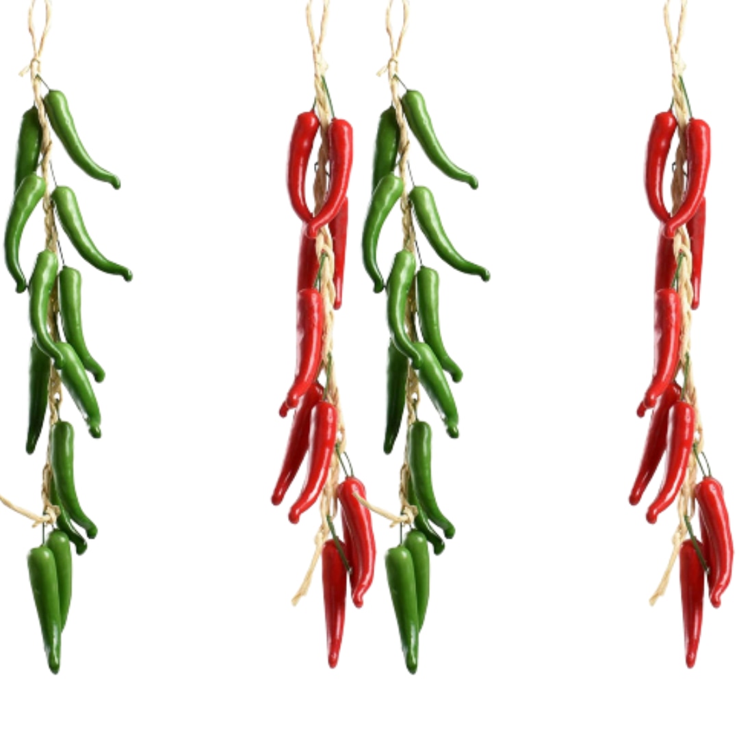 Set 4 Chili Iute Realist, Funie de Ardei Artificiali din Plastic, Rosu ...
