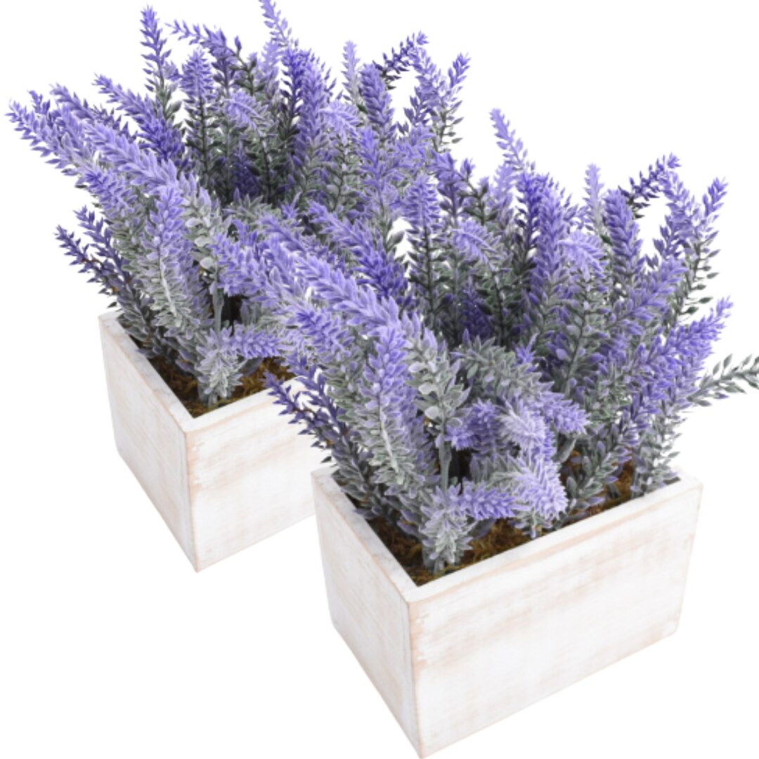 Set 2 Flori Artificiale de Lavanda in Ghiveci din Lemn, 25 x 15 x 10 cm ...