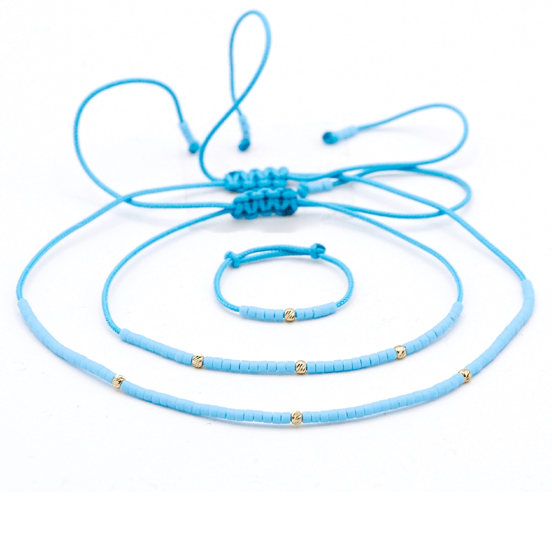 Set bratari mana/picior, inel din snur reglabil, AR3630, cu bilute aur ...