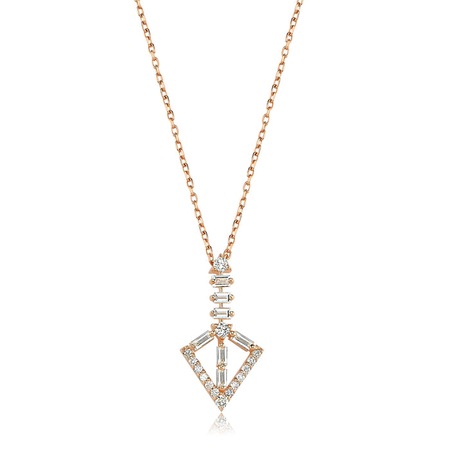 Colier din aur roz 14 K, forma triunghiulara, 2.26 g, diamante 0.36 ...