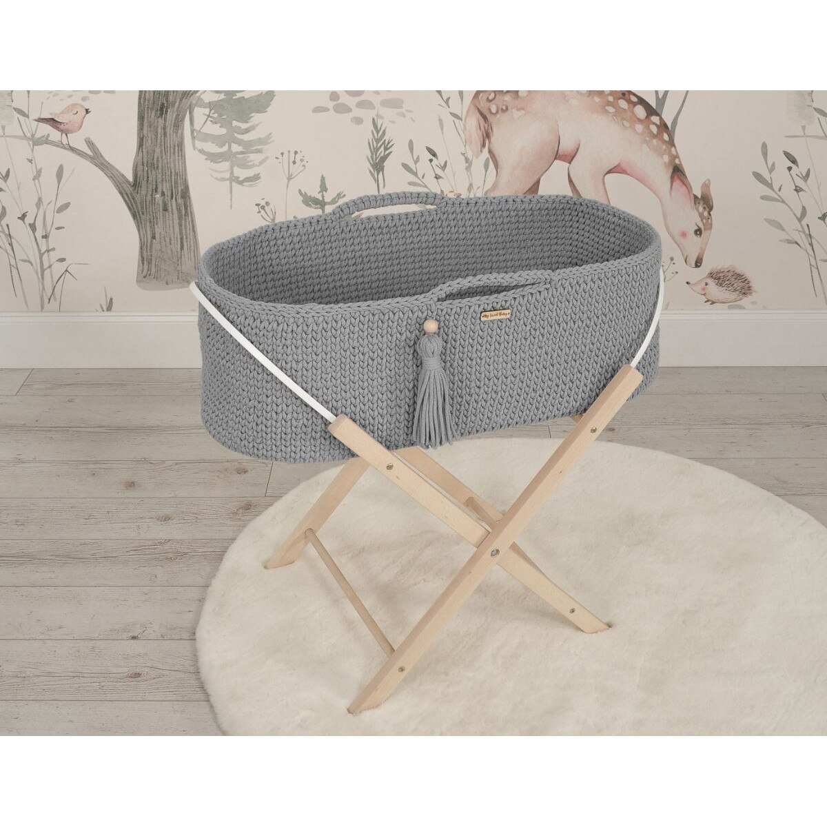 Landou bebe cu suport lemn, My Sweet Baby, Bumbac, Gri - eMAG.ro