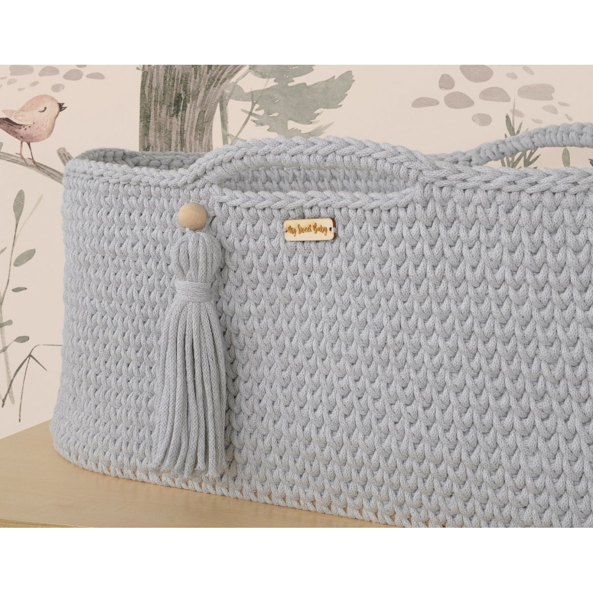 Landou bebe cu suport lemn, My Sweet Baby, Bumbac, Gri - eMAG.ro