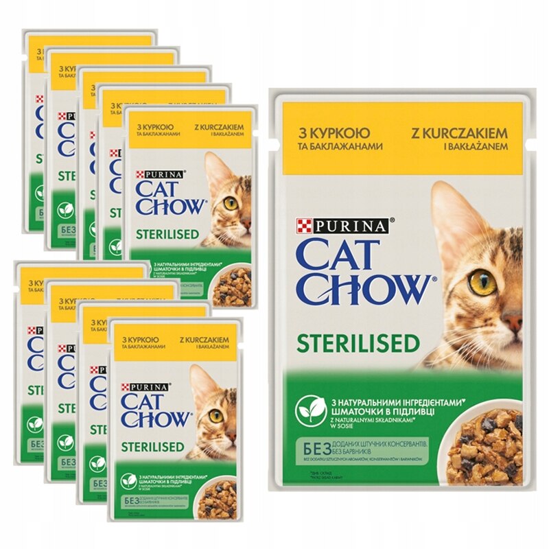 Set 10 plicuri hrana umeda pentru pisici, Purina Cat Chow, Pui, 85 g ...