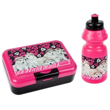 Set cutie de pranz si sticla copii, Starpak, Model caini, Plastic, 350 ...