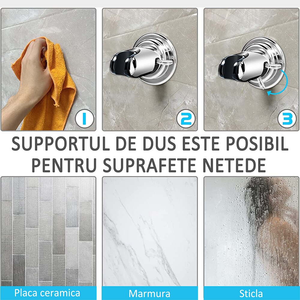 Suport cap de dus YWX, cu ventuza, reglabil 15 grade, sustinere pana la ...