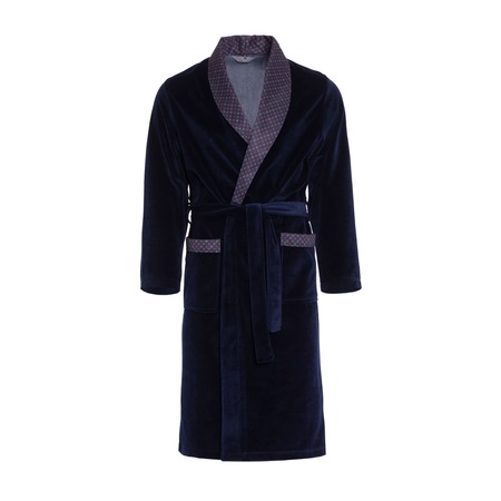 Halat de baie barbatesc, Revise, Velur/Bumbac, Elegant, Bleumarin ...