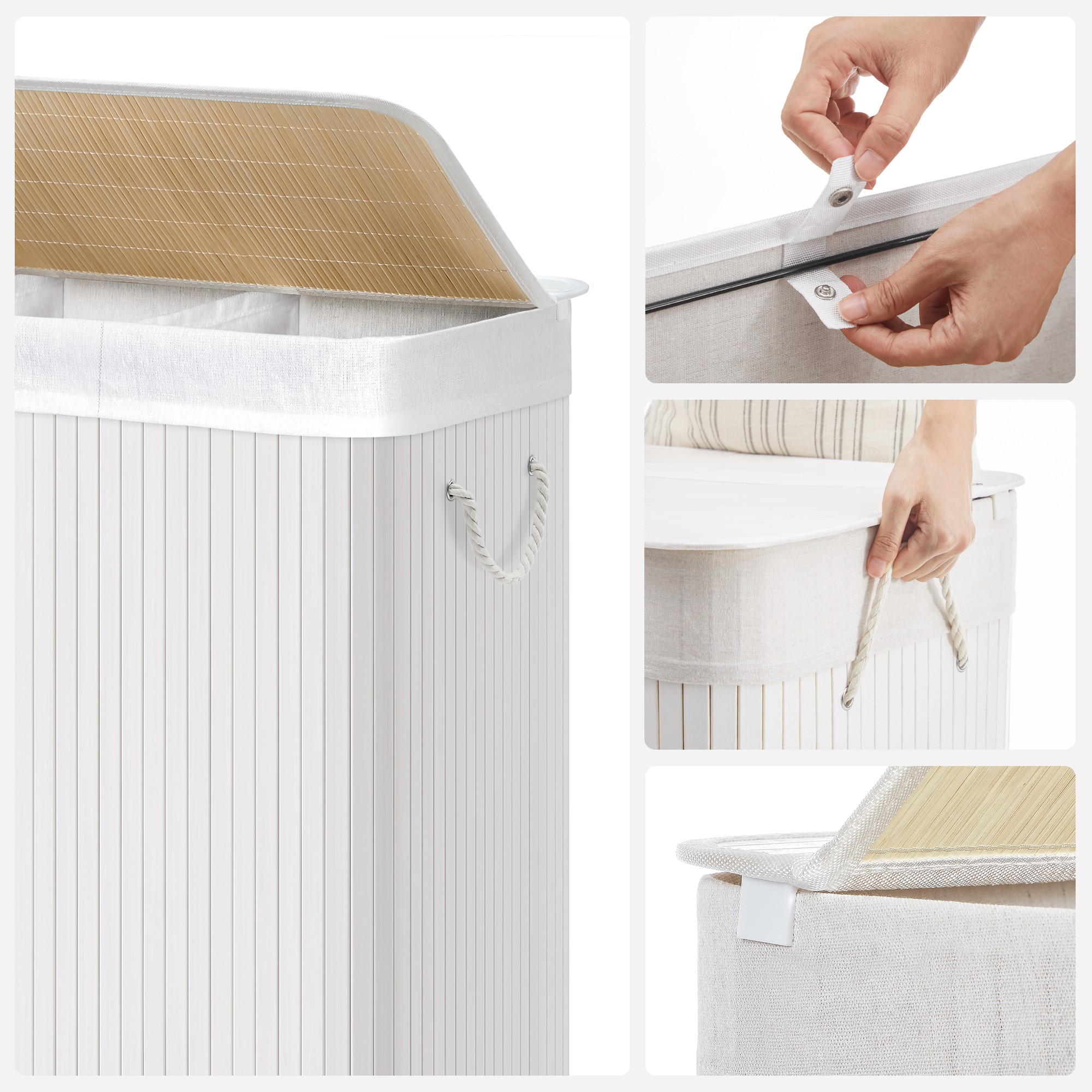 SONGMICS Cos de rufe din bambus, pliabil, cu captuseala detasabila ...