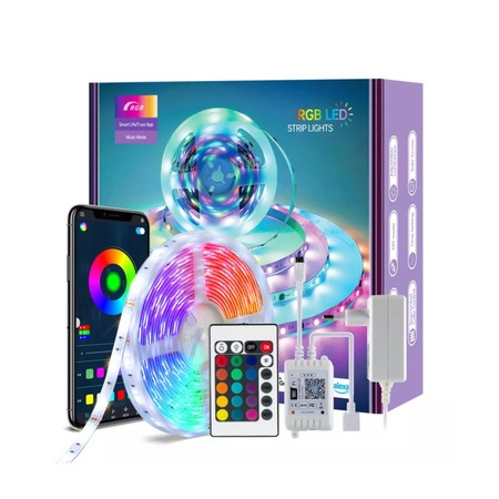 Banda LED RGB RoPlayer® 15 metri Sincronizare Muzica, Exterior/Interior ...