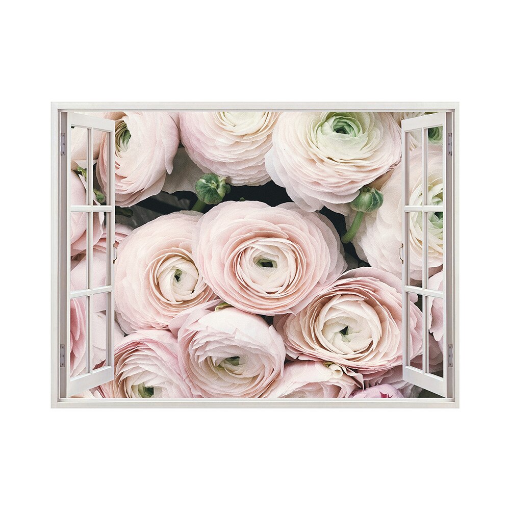 Autocolant decorativ, Fereastra, Arbori si flori, Multicolor, 83 cm ...