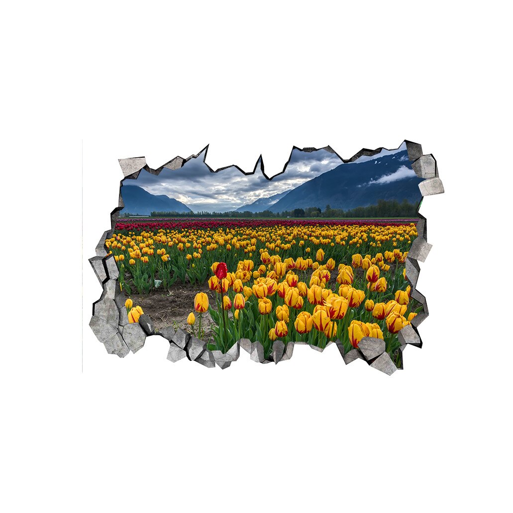 Autocolant decorativ, Gaura in perete, Arbori si flori, Multicolor, 83 ...