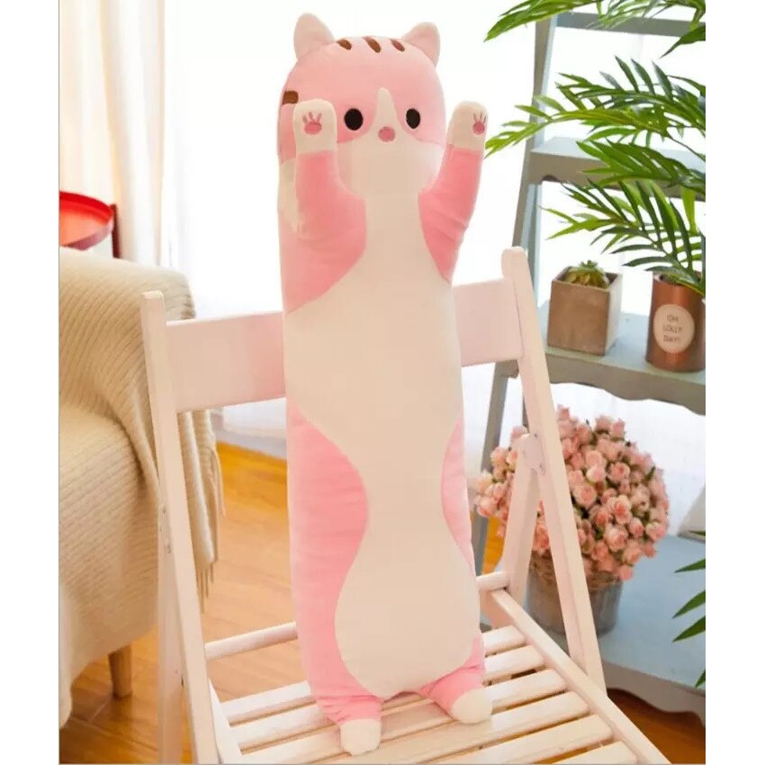 Jucarie de plus si perna in forma de pisica, roz 150 cm - eMAG.ro