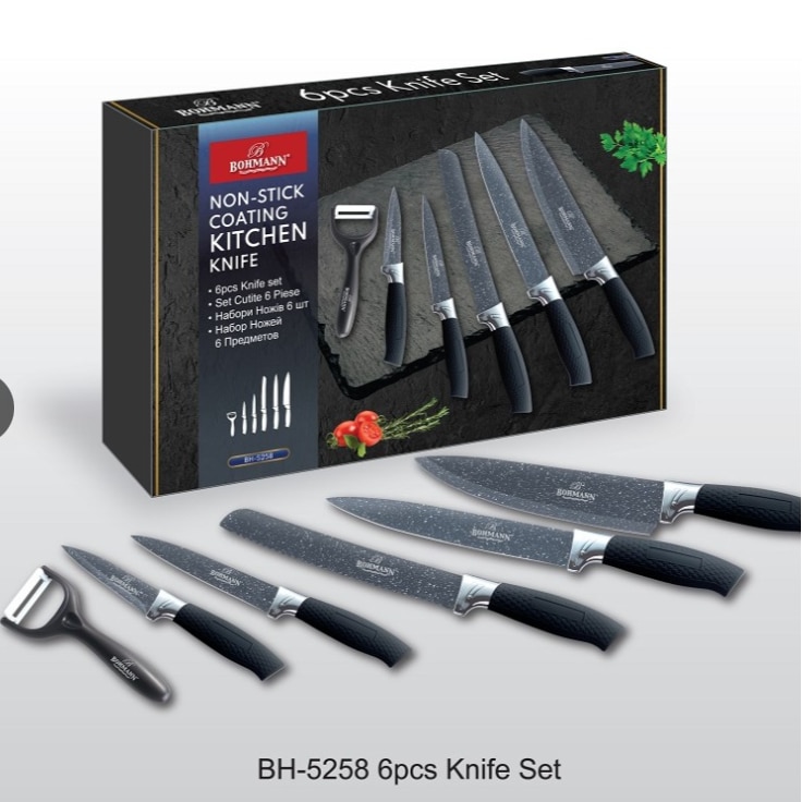 Set cutite 6 piese Bohmann- in cutie magnetica cu maner soft touch si ...