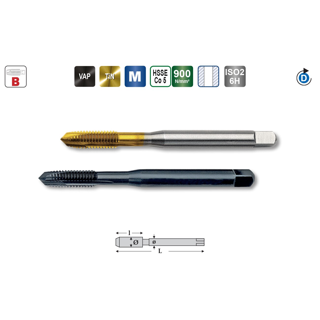 Tarod de Masina Universal, HSSE Co5 Tin, Forma B, M12 X 1.75, Filet ...