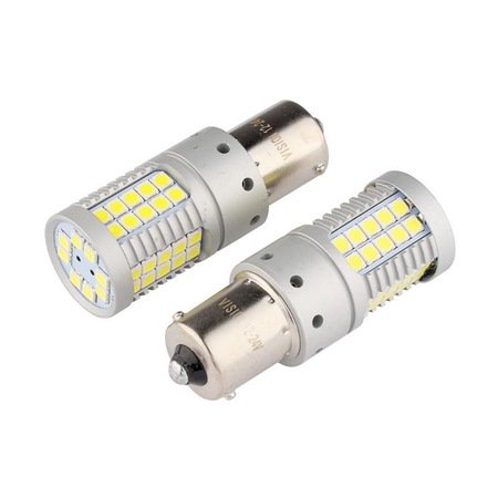 Комплект 2 сигнални крушки, 56 LED, SMD-3030, 12/24V, P21W BA15s Canbus ...