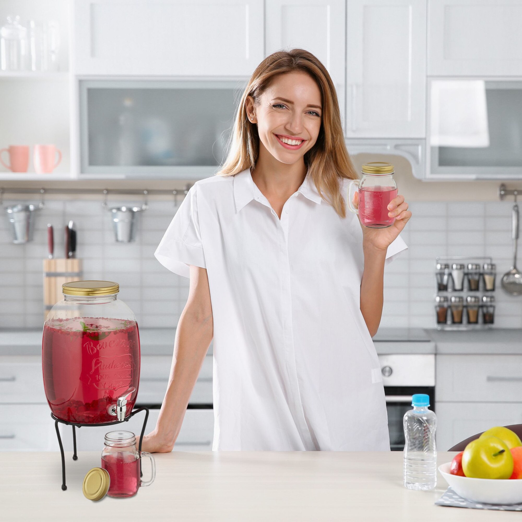 Carafa pentru limonada sau citronada cu 4 pahare tip halba, Relaxdays ...