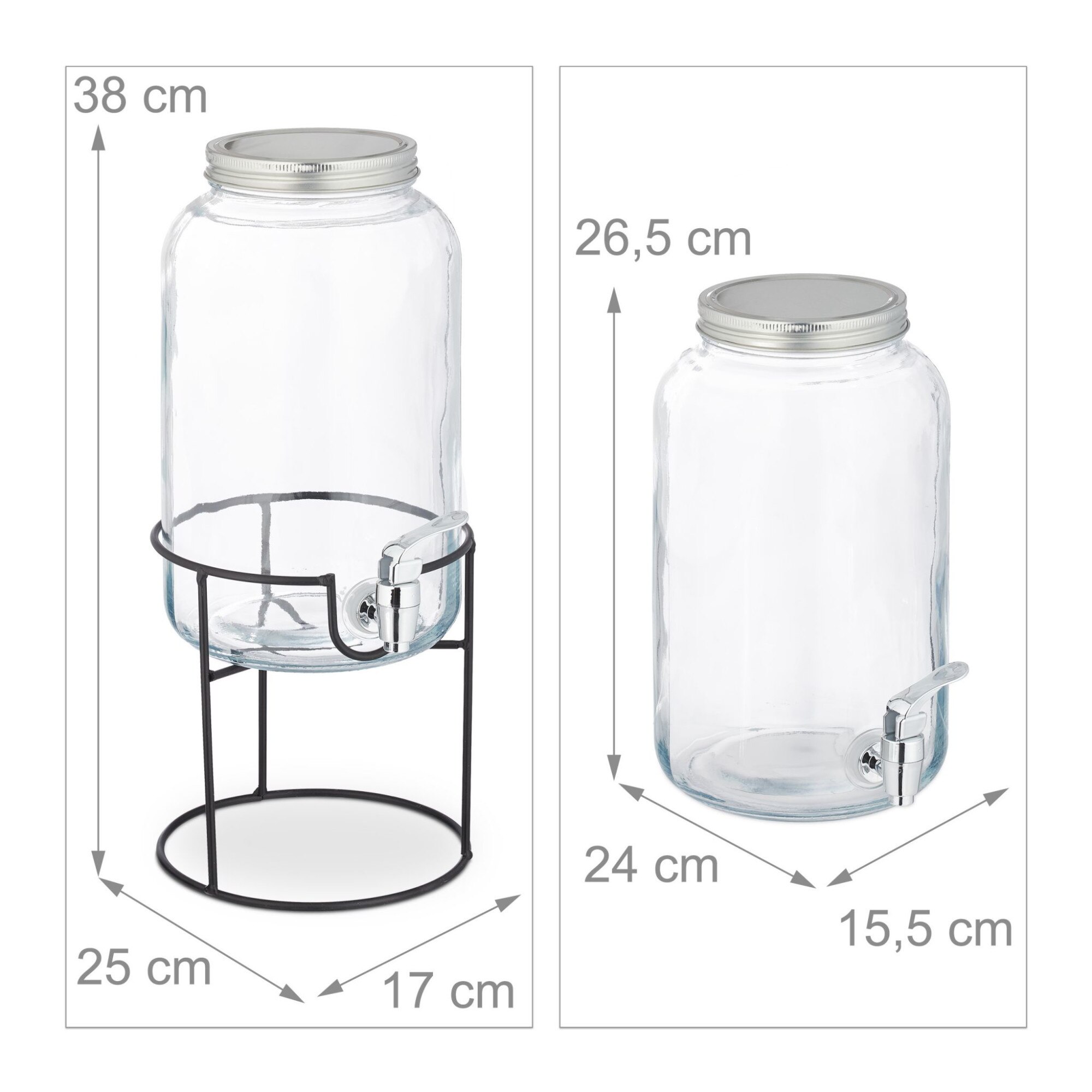 Carafa pentru limonada sau citronada, Relaxdays, cu robinet, cu suport ...