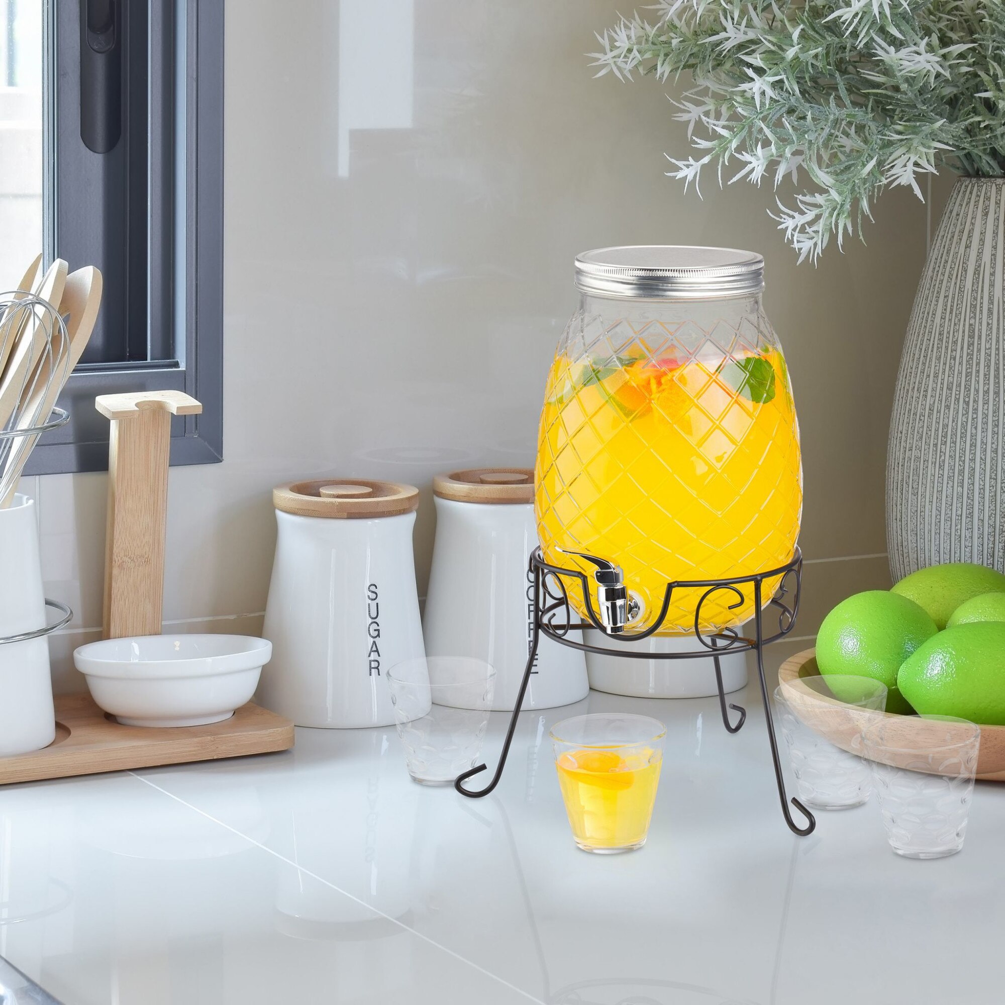 Carafa pentru limoanda sau citronada cu 4 pahare, Relaxdays, cu robinet ...