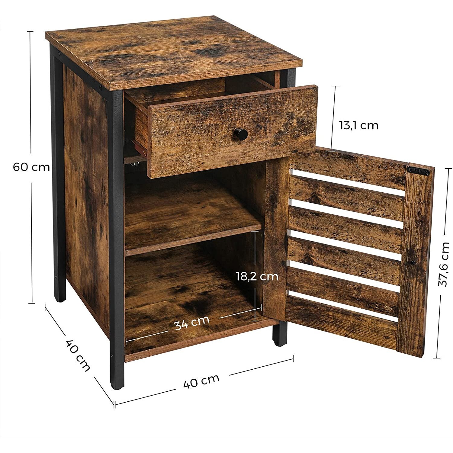 Noptiera VASAGLE, 40 x 40 x 60 cm cu sertar, cadru metalic, stil ...
