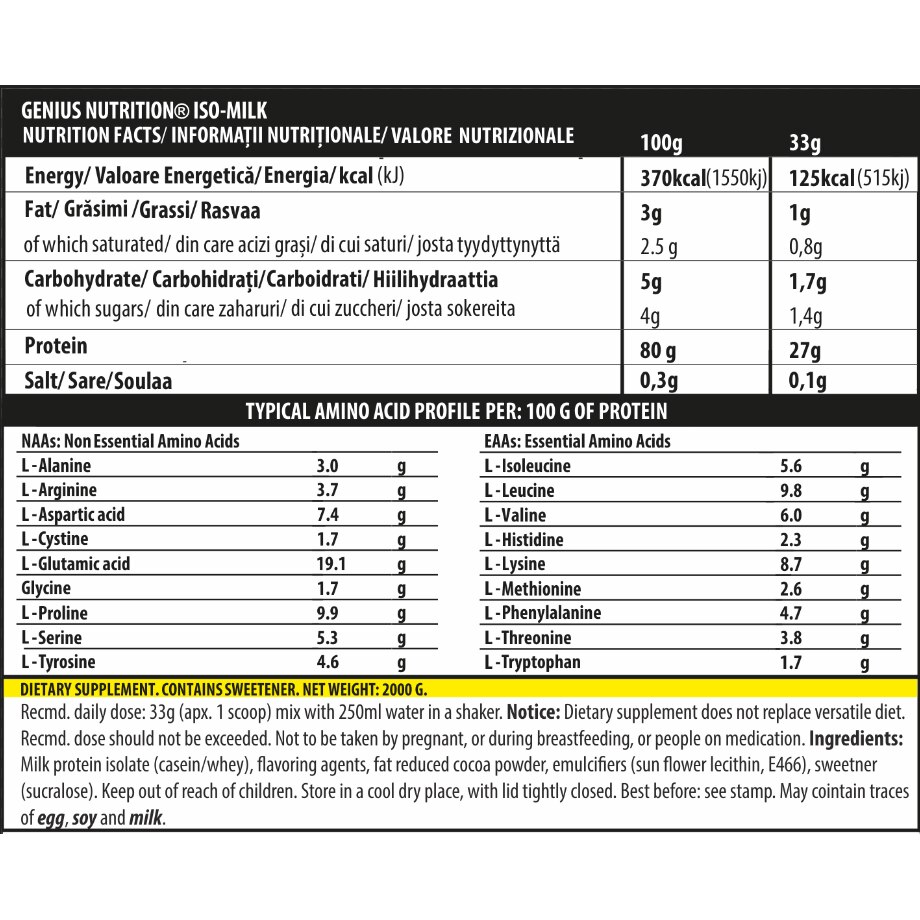 Shake proteic pudra Genius Nutrition, Iso-Milk 100% din lapte, dezvolta ...