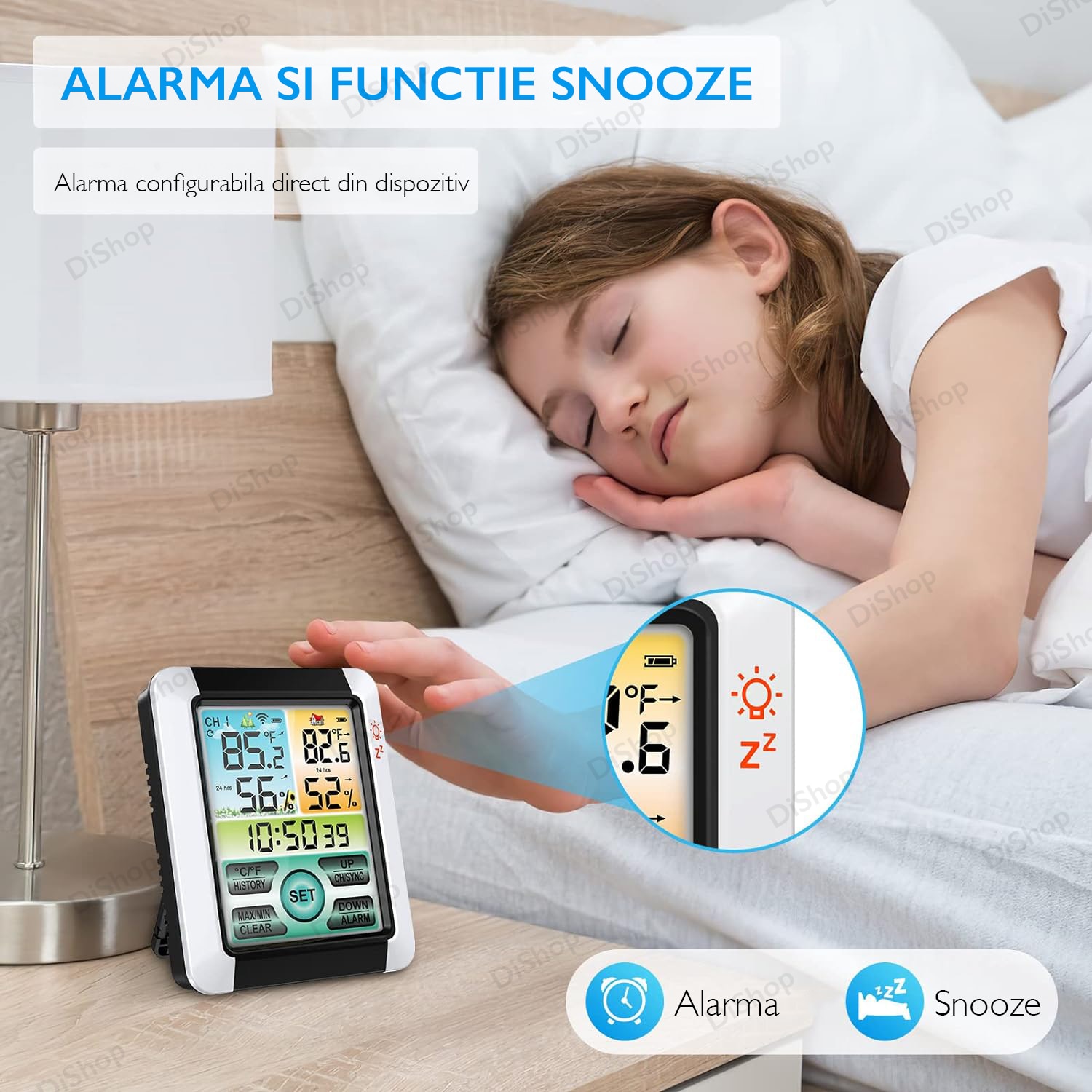 Termometru si higrometru de camera si exterior JustZen™ 8851, ecran ...