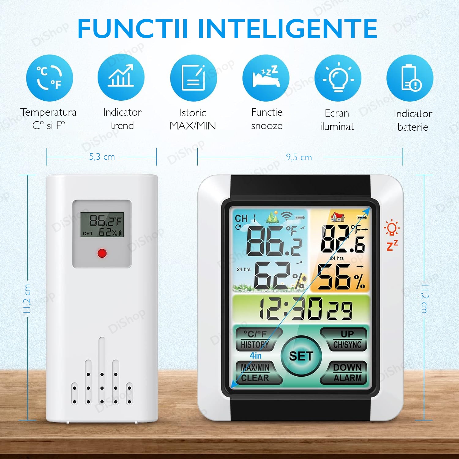 Termometru si higrometru de camera si exterior JustZen™ 8851, ecran ...