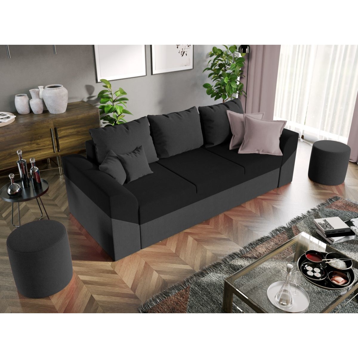 Canapea Cali, extensibila, cu lada depozitare, stofa, 224 x 93 x 85 cm ...