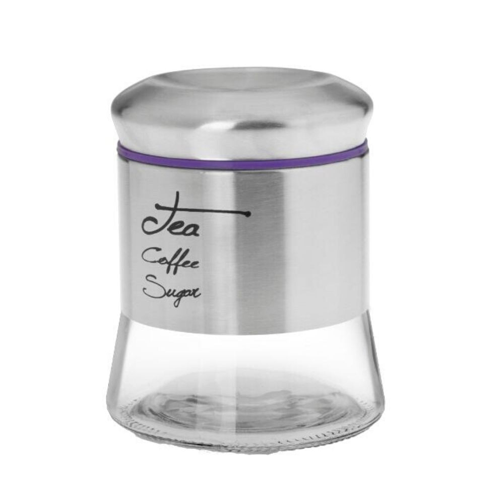 Recipient din sticla si metal, pentru depozitare ceai, cafea, zahar ...