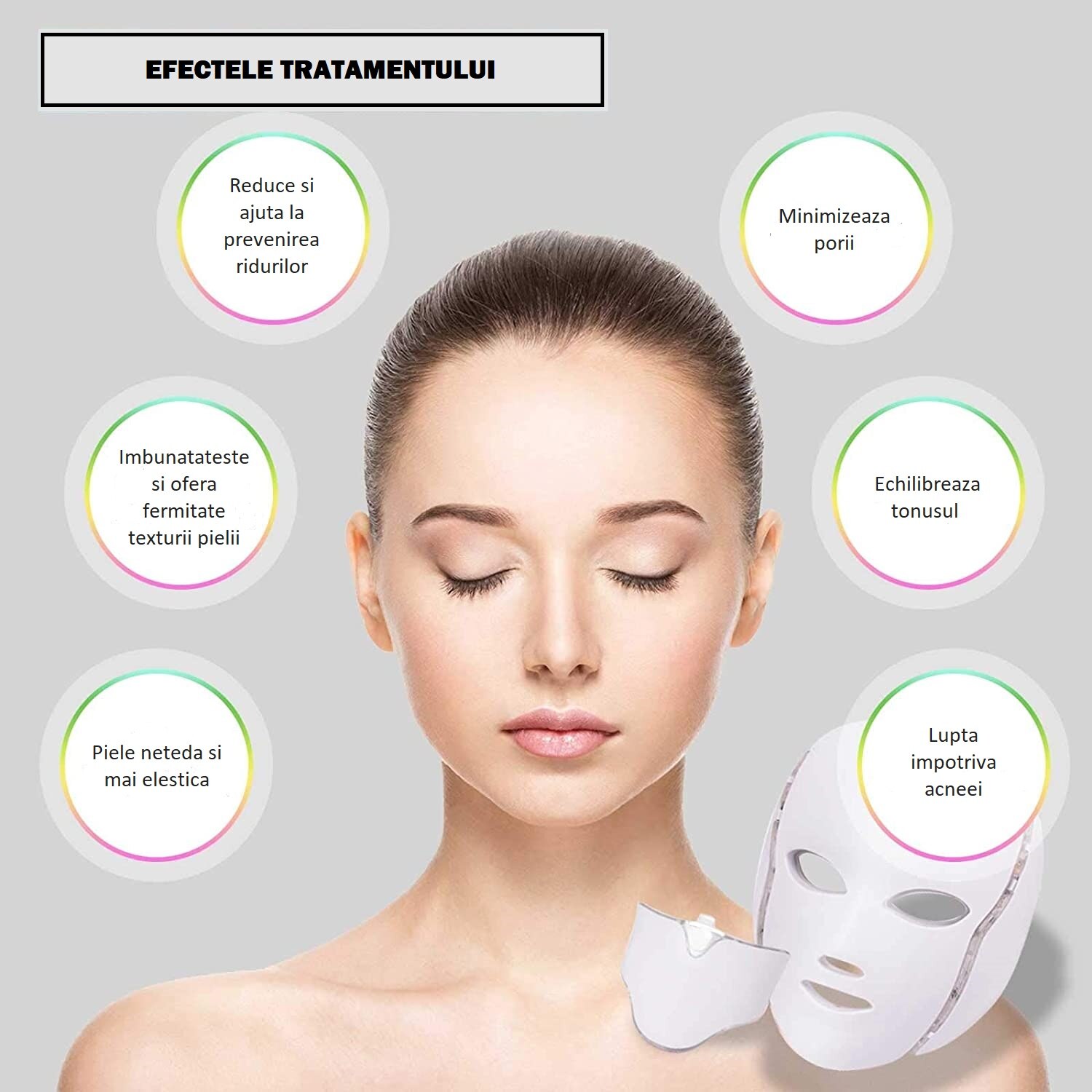 Masca faciala cu led, terapie cu lumina pentru ten si gat, tratament ...