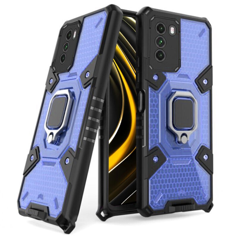 Капак за Xiaomi Poco M3, Atlantic - Honeycomb Armor с пръстен, син ...