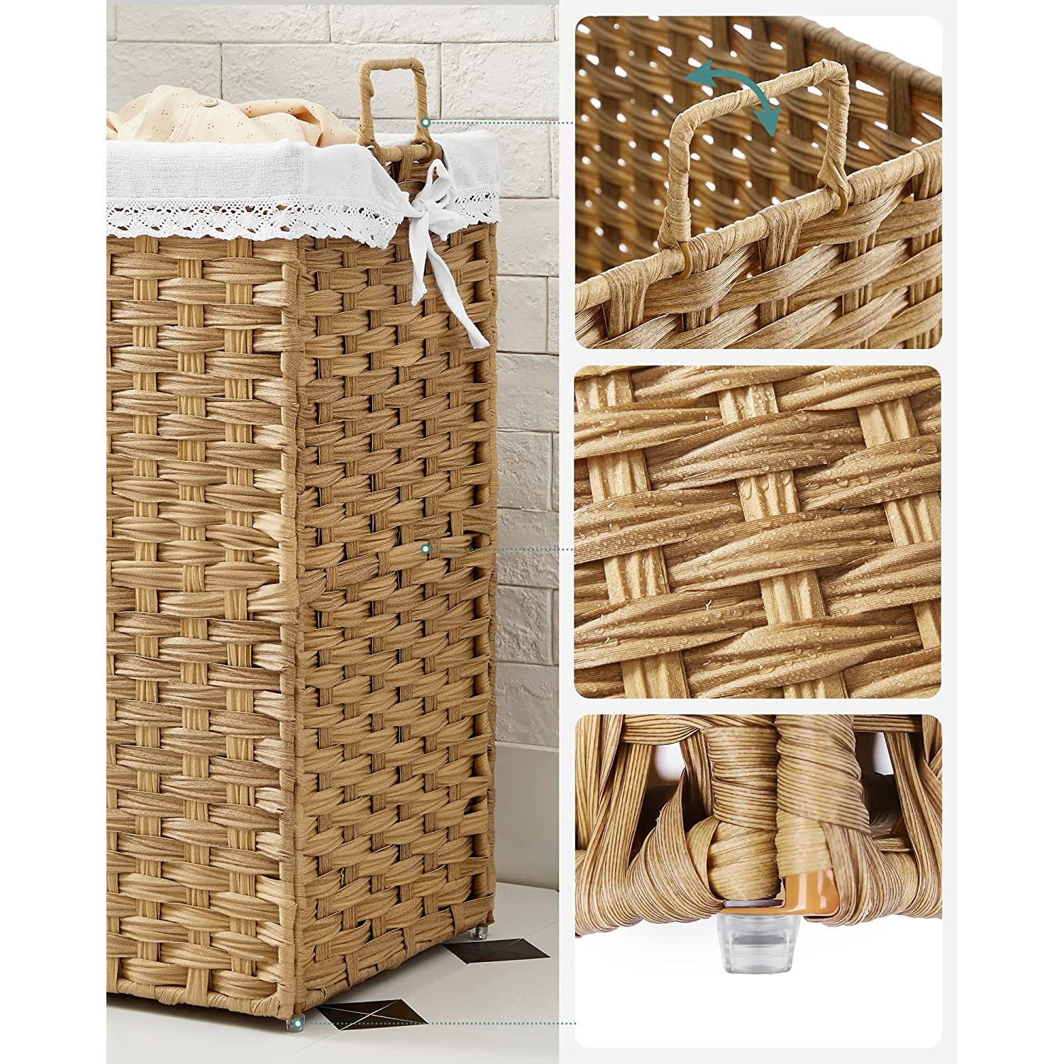 Cos de rufe murdare, SONGMICS, 90L, cos, cu saci de rufe, manere ...