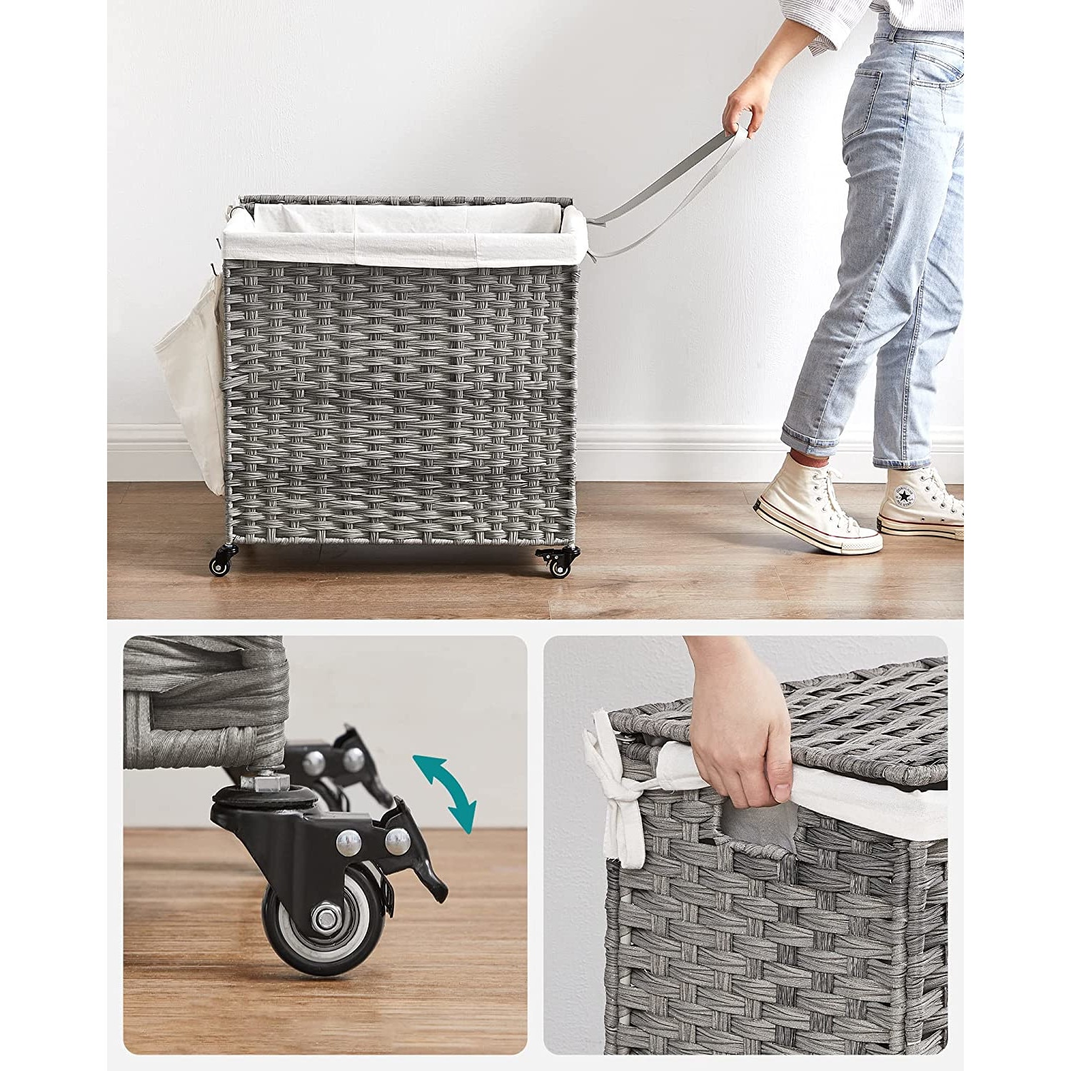 SONGMICS Cos de rufe tesut manual, cu captuseala detasabila lavabila, 3 ...