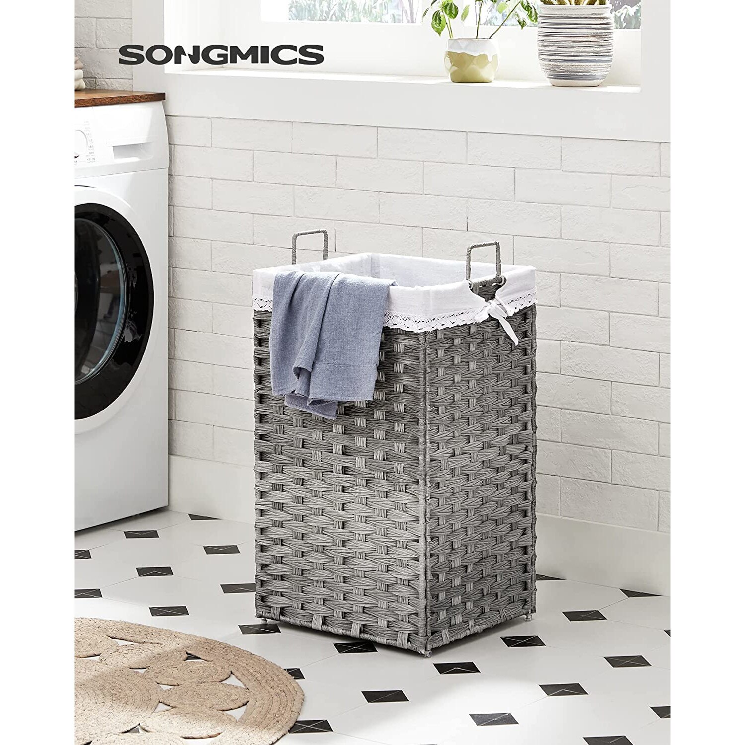 Cos de rufe murdare, SONGMICS 70L, cos, cu saci de rufe, manere ...