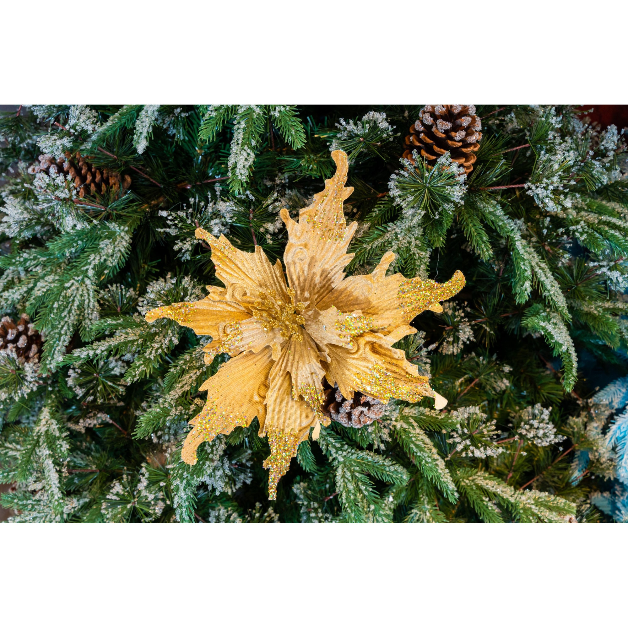 Decoratiune pentru brad in forma de floare, culoare auriu, dimensiune ...