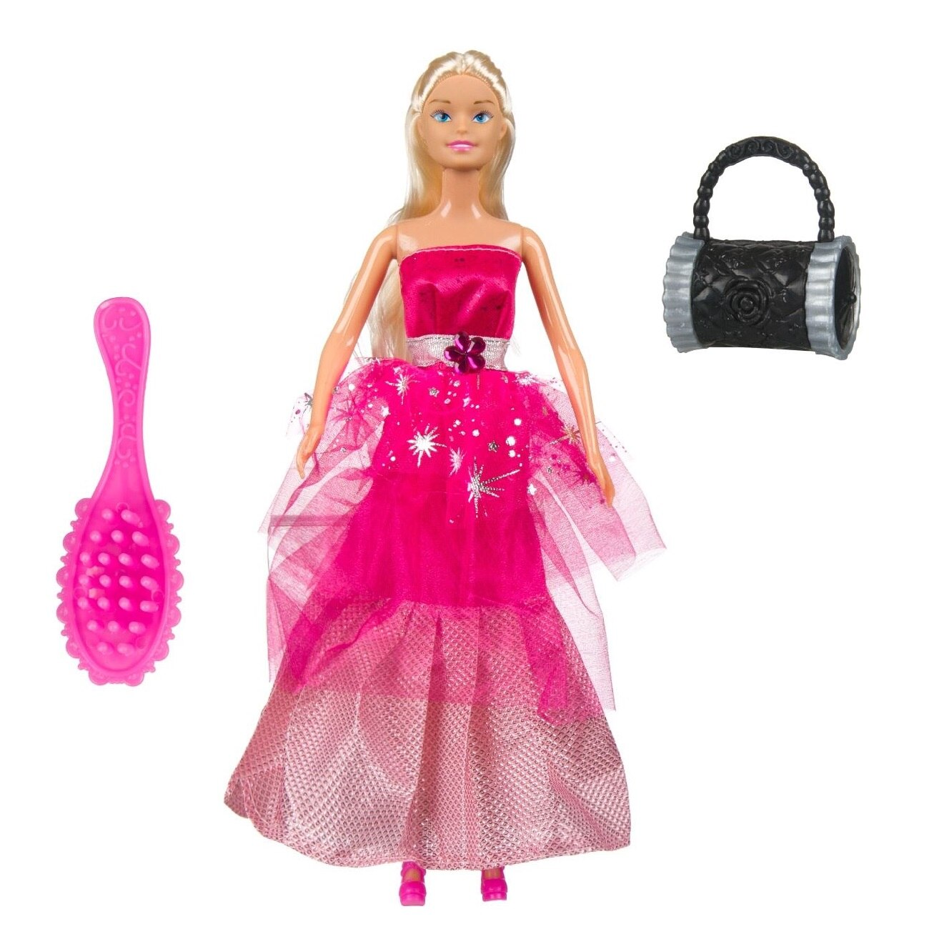 Papusa Betty cu poseta si perie de par, PerTrade, 30cm inaltime, Roz ...
