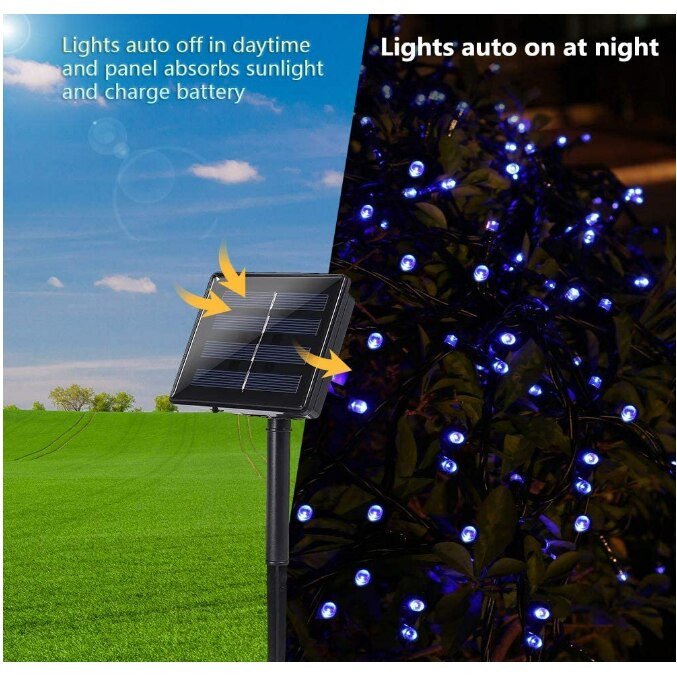 Instalatie LED pentru exterior cu incarcare solara, albastru 10m - eMAG.ro