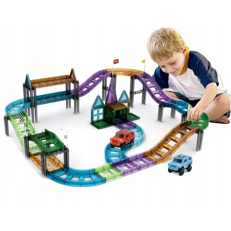 Set joc bloc magnetic, multicolor, Circuit tren electric, 59 buc - eMAG.ro