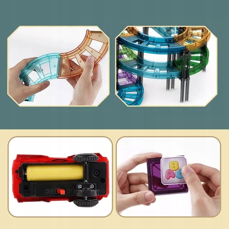 Set joc bloc magnetic, multicolor, Circuit tren electric, 59 buc - eMAG.ro