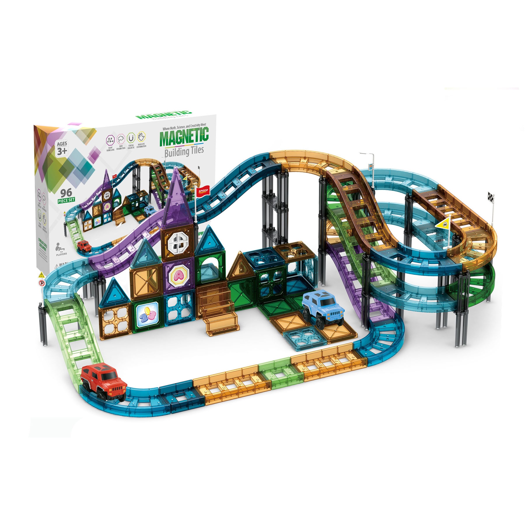 Set joc bloc magnetic, multicolor, Circuit tren electric, 96 buc - eMAG.ro
