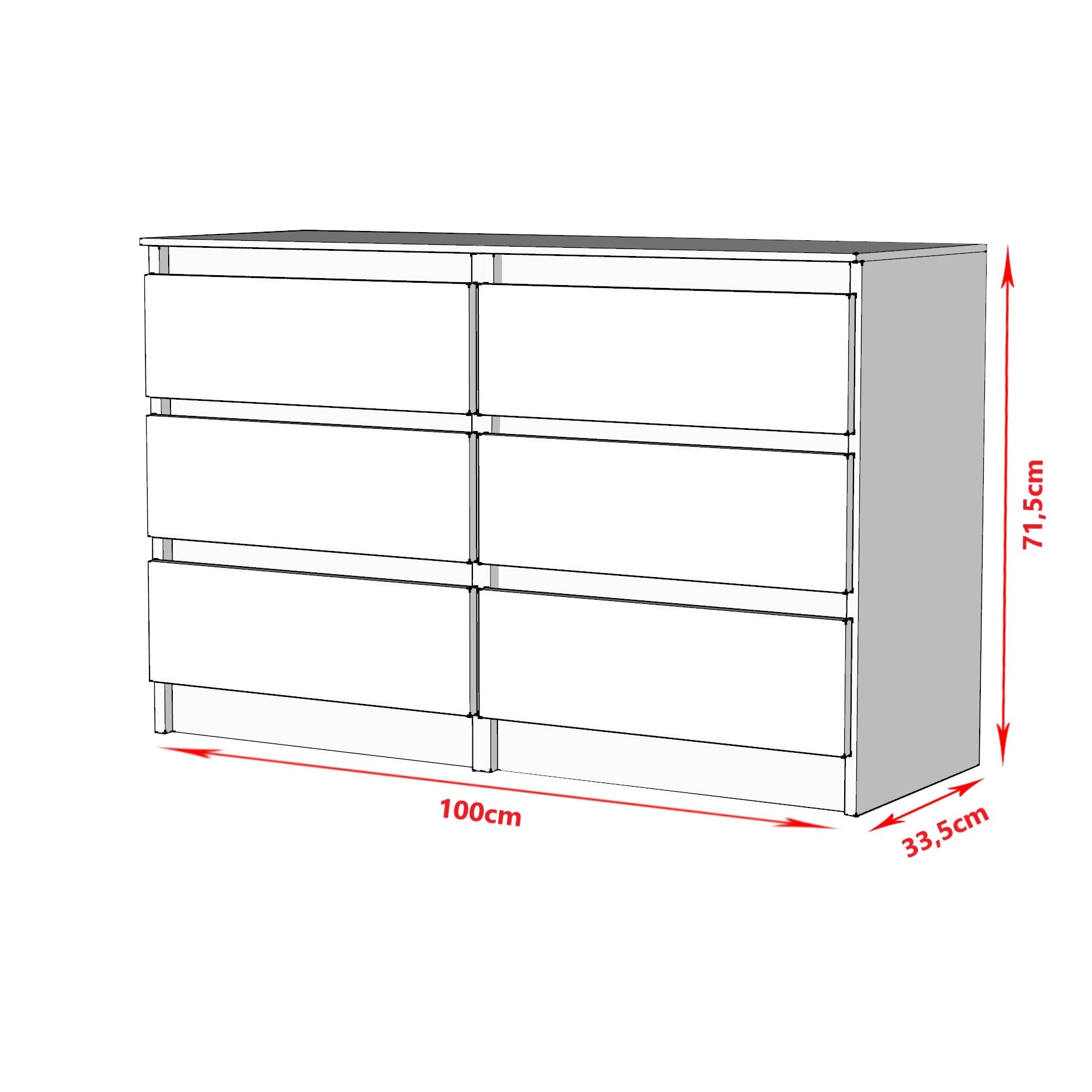Comoda cu 6 sertare, MRBLS_HOME, PAL, 100 x 71,5 x 33,5 cm, Gri ...