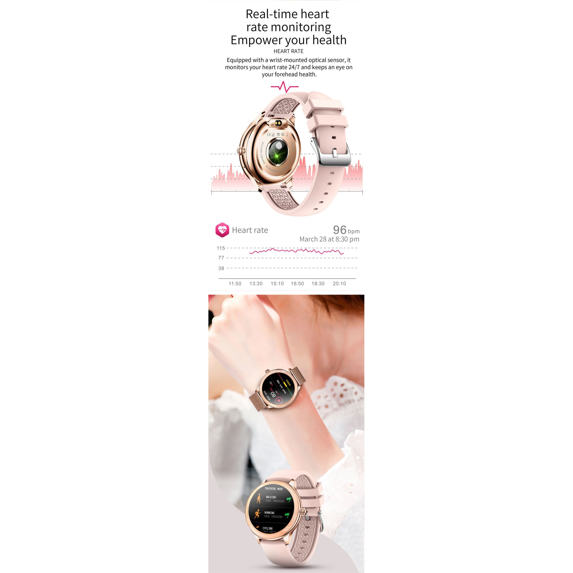 Ceas Smartwatch health tracker dama, 1,09 ich, fitness, multisport ...