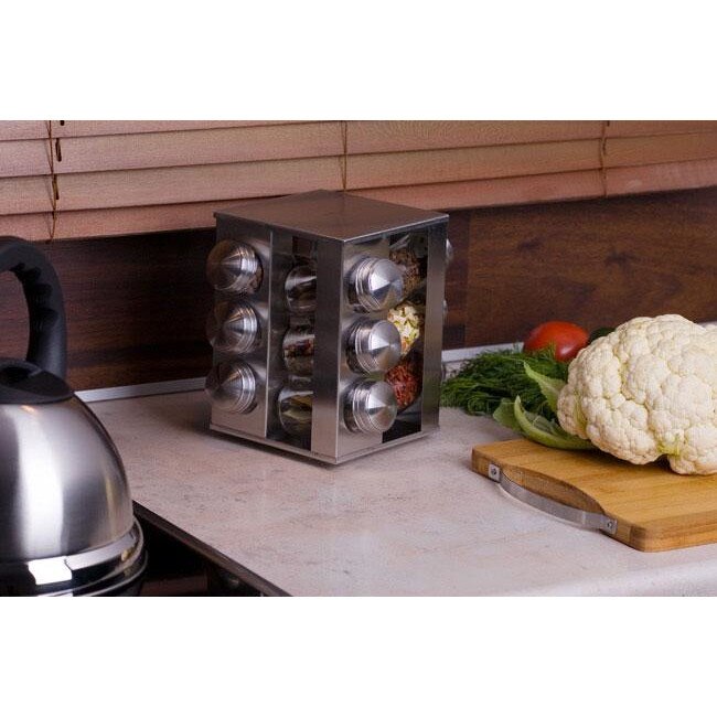 Raft pentru condimente cu borcane, KingHoff, Inox/Otel, 12 buc. borcane ...