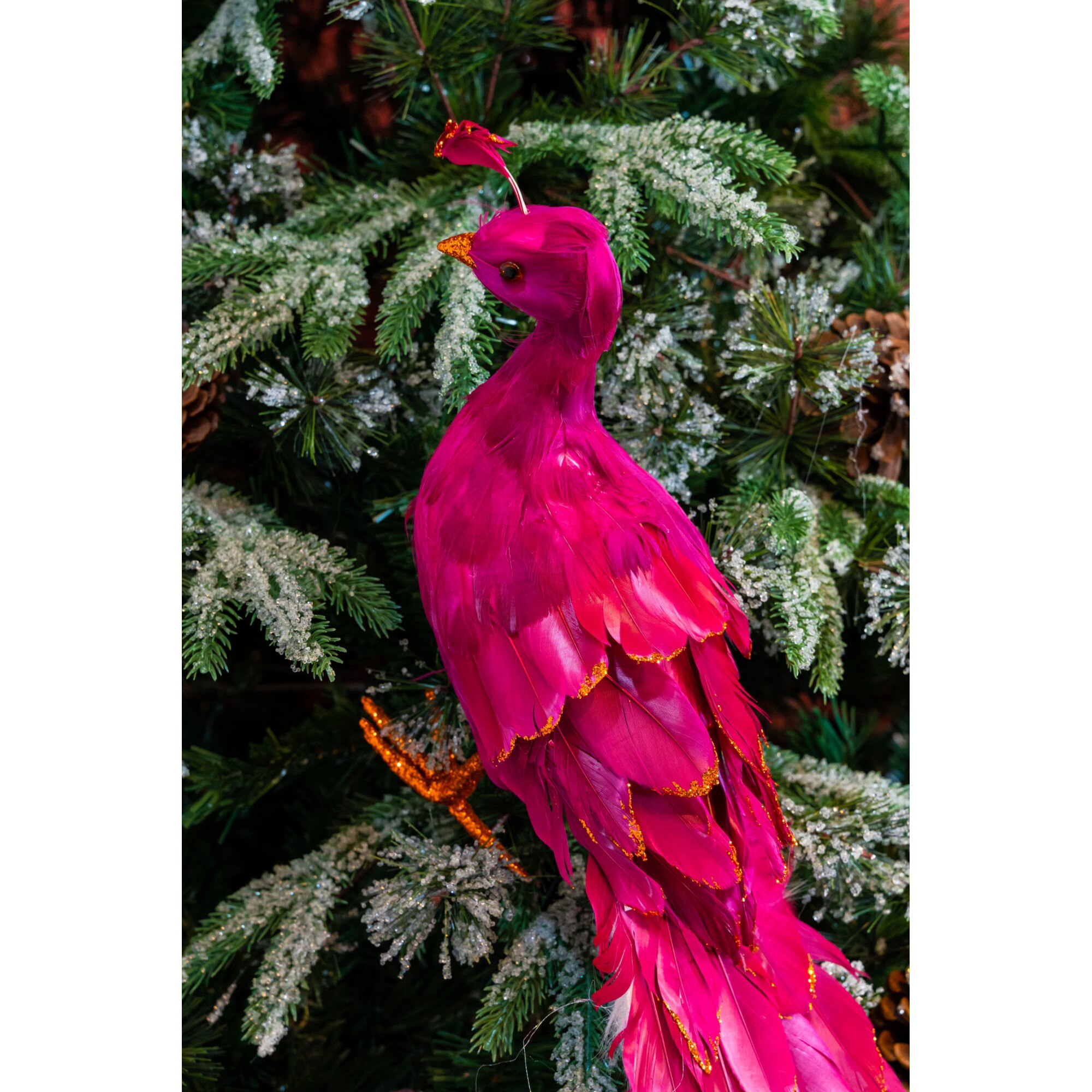 Paun decorativ pentru brad, culoare ciclam, dimensiune 24x80x30 cm, HB ...