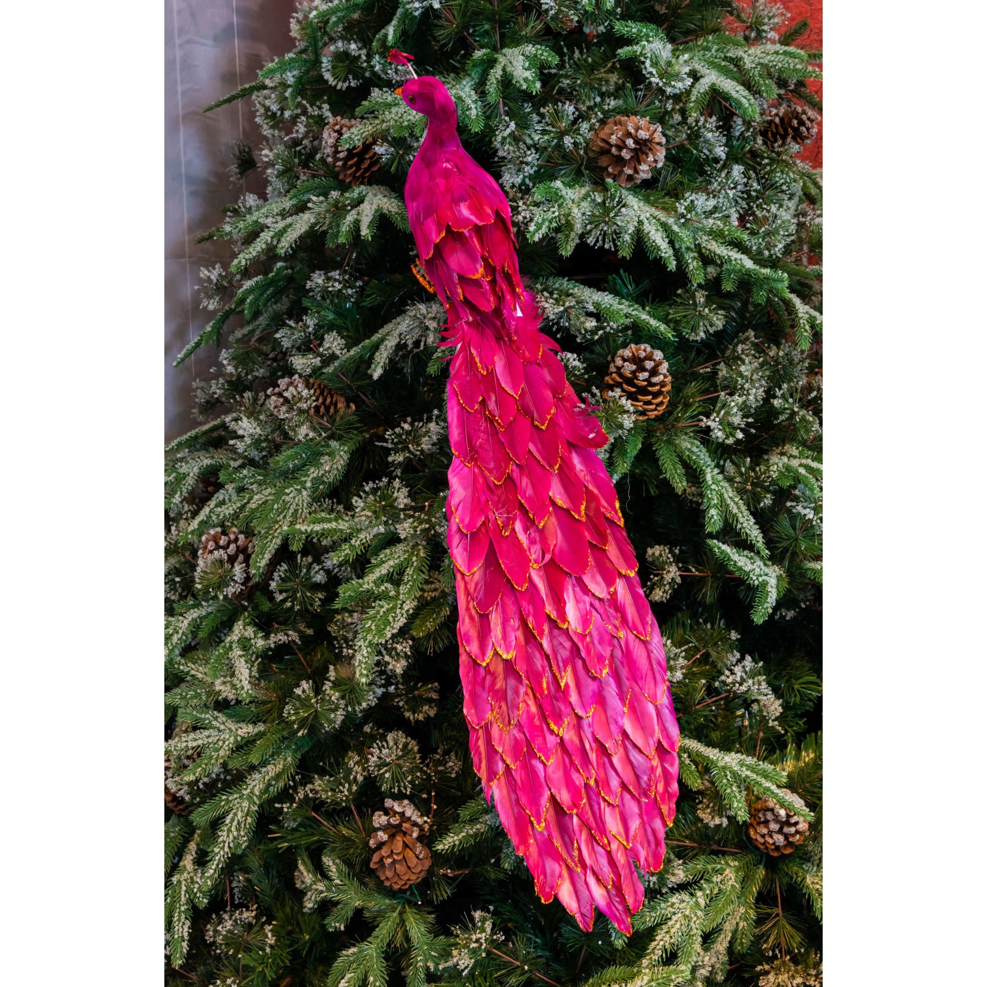 Paun decorativ pentru brad, culoare ciclam, dimensiune 24x80x30 cm, HB ...