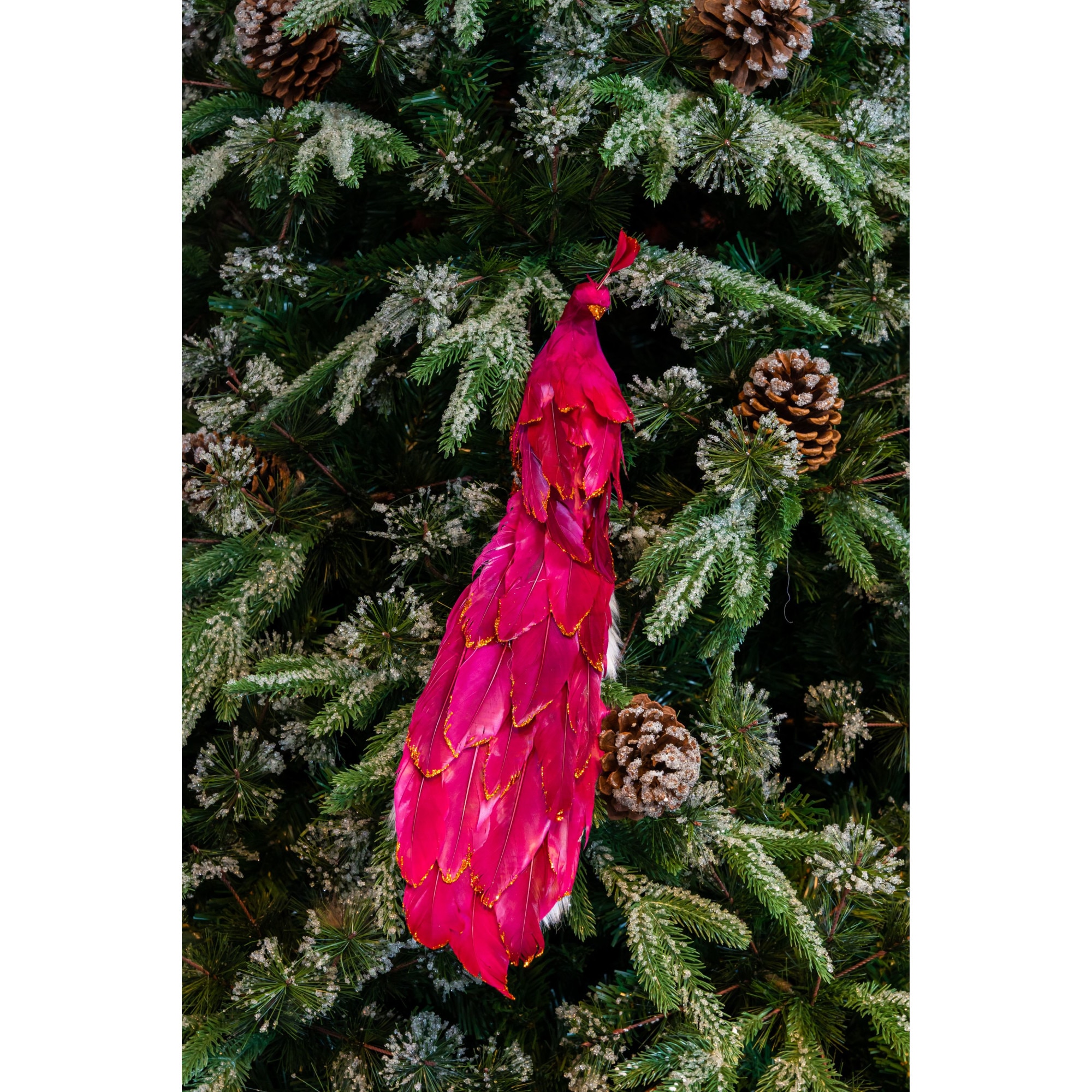 Paun decorativ pentru brad, culoare ciclam, dimensiune 14x40x18 cm, HB ...